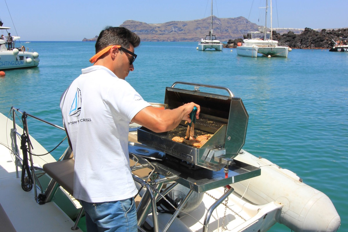 Book online: Santorini: Luxury Catamaran Cruise with BBQ & Open Bar ...